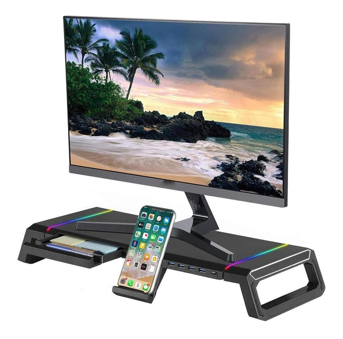 Soporte Monitor Rgb Organizador Escritorio Linkon Puerto Usb — BuilderShop CL
